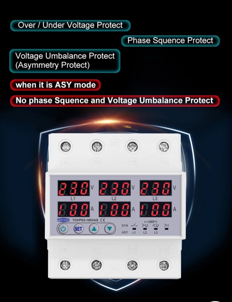 Tomzn 3 Phase Volt/Ampere Protector 100A - Lebcom Electrical and Solar ...